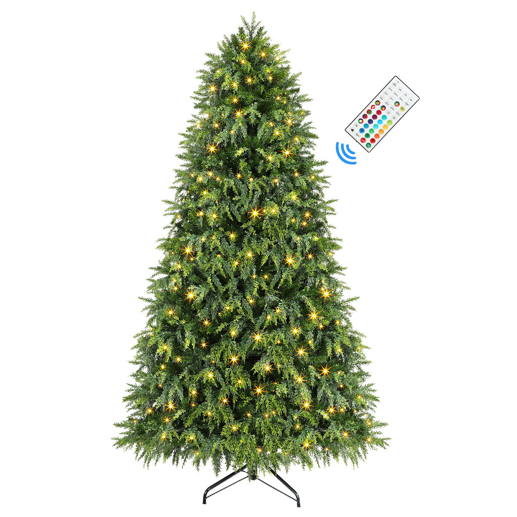 7ft Cedar Cypress Artificial Christmas Tree with RGB Lights