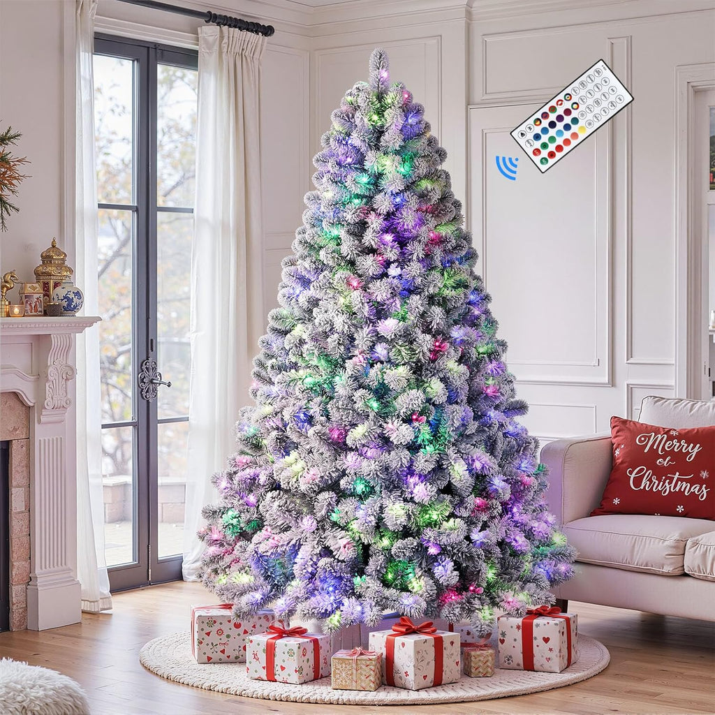 Snow Flocked Spruce Artificial Christmas Trees with RGB Lighting 106 M