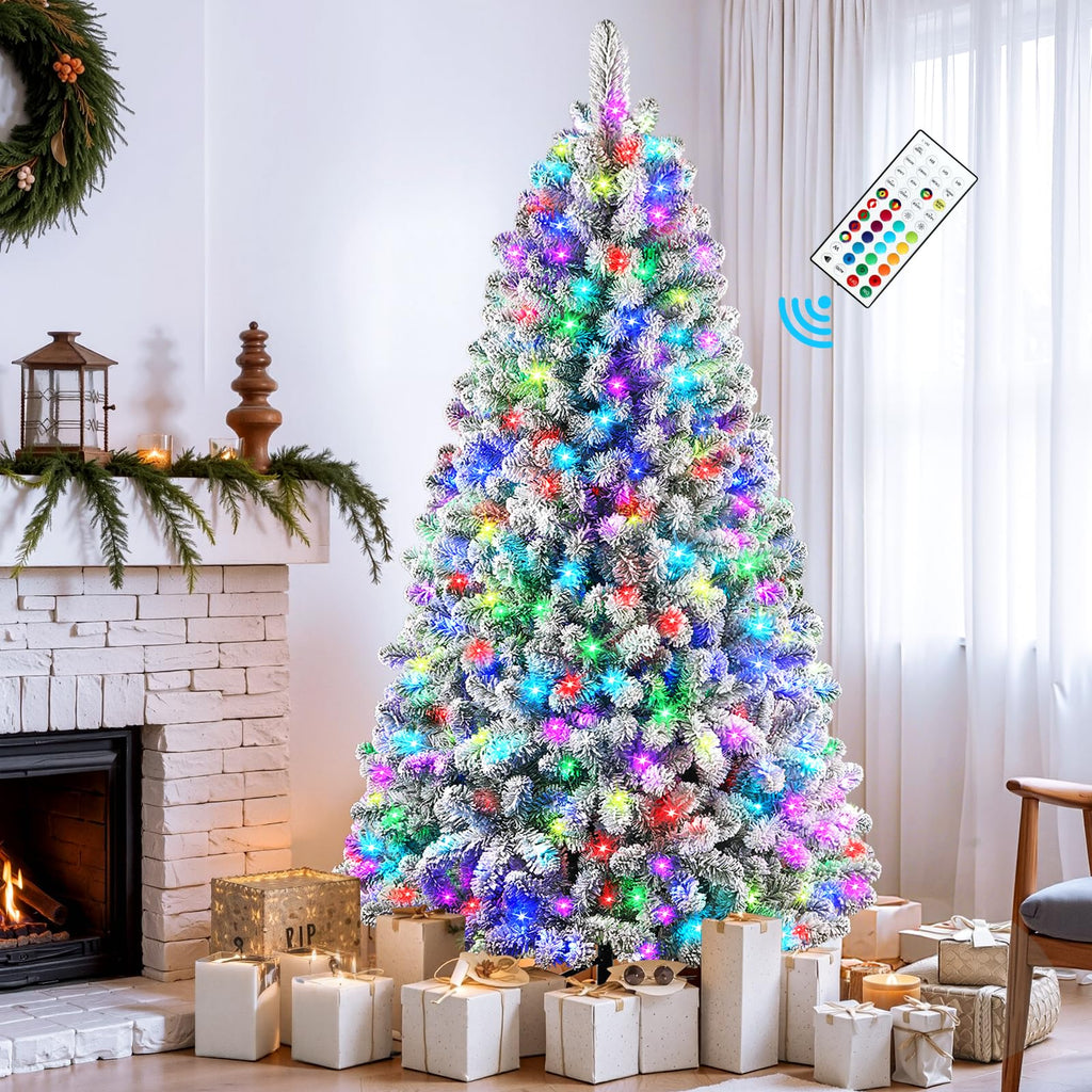 7ft Prelit Snow Flocked Spruce Artificial Christmas Tree with 400 Mult