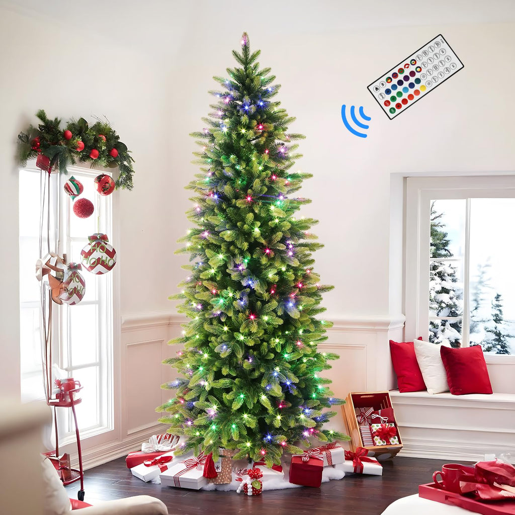 6ft Prelit RGB Lights Slim Artificial Christmas Tree with Remote Control