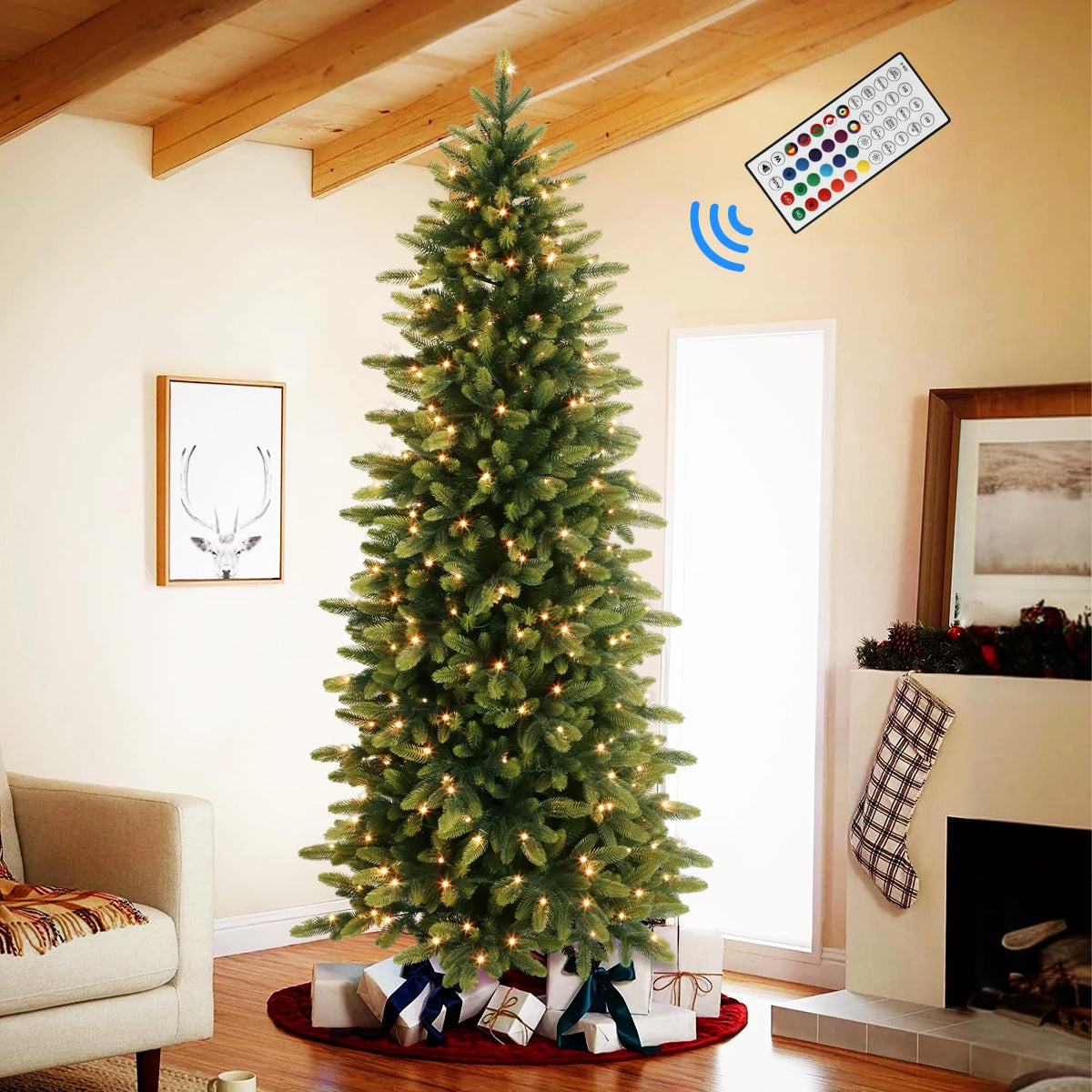 6ft Prelit RGB Lights Slim Artificial Christmas Tree with Remote Contr