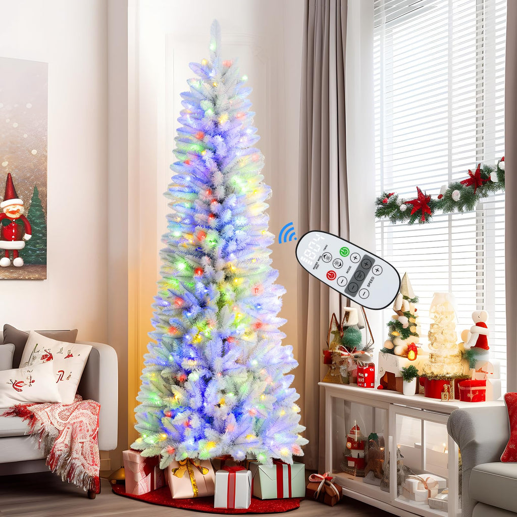 6ft Prelit White Artificial Slim Pencil Christmas Tree with Warm White