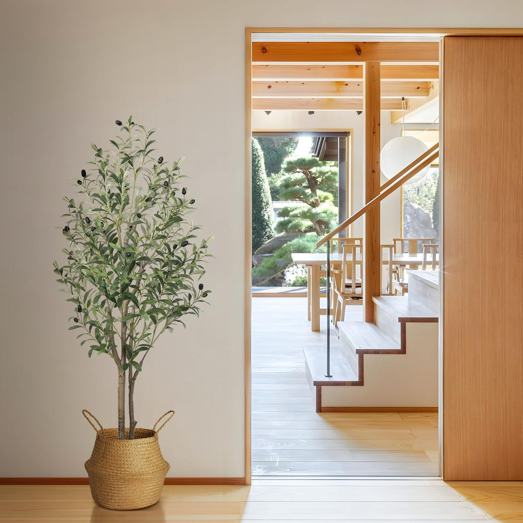 4FT Artificial Olive Tree Indoor Fake Olive Tree with Natural Wood ...